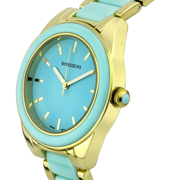 Rousseau Elegant Enamel Insert Link Ladies Watch Teal